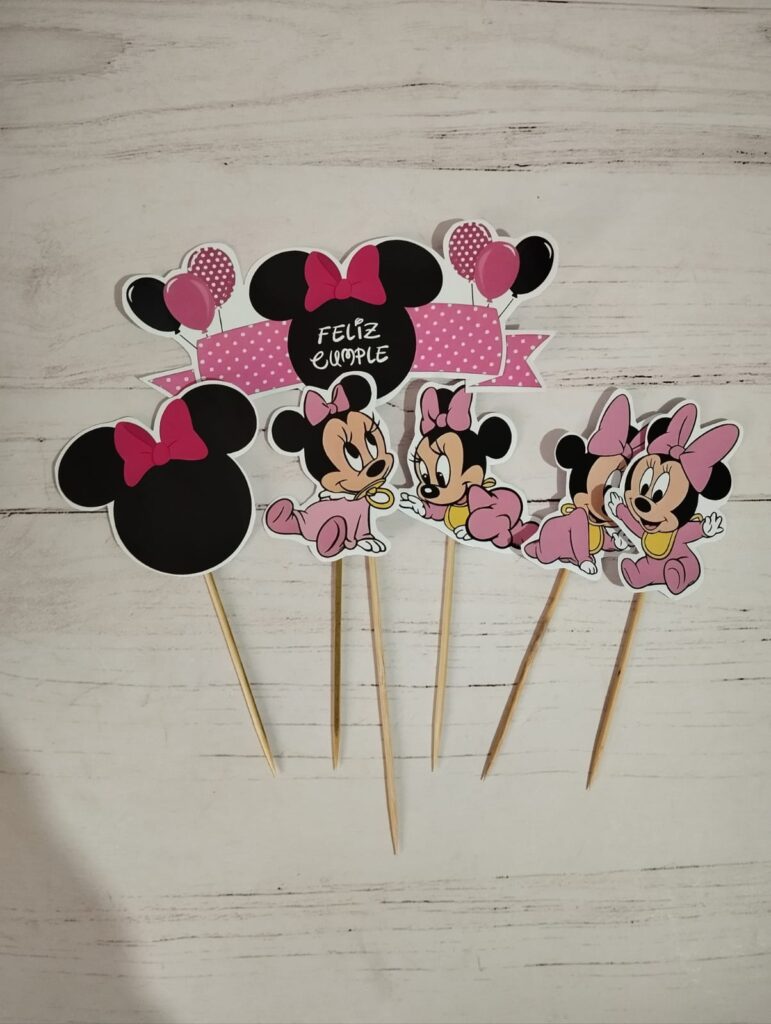 Adorno de torta Toppers personajes infantiles Minnie bebé - Cotillón Martín